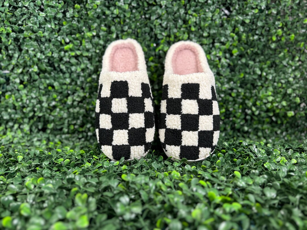 Black and White Checker Slippers - Etsy