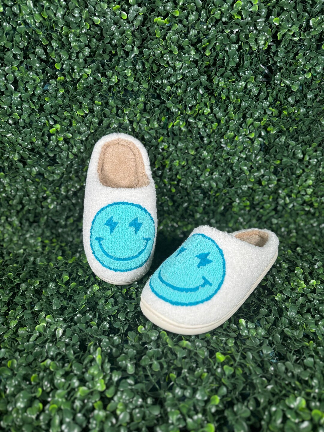Blue Lightning Bolt Smiley Face Slippers - Etsy