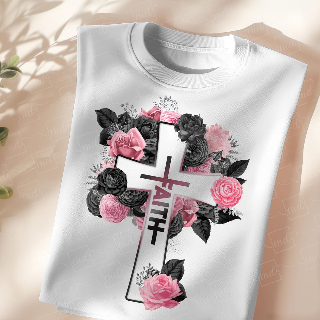 Faith Cross PNG Faith Cross With Black and Pink Roses PNG Cross Saying ...