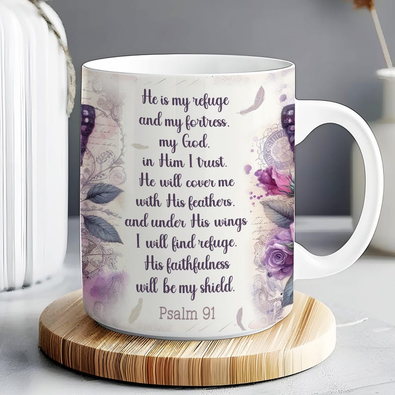 Psalm 91 Bible Verse Mug Wrap: Floral Butterfly Design (digital ...