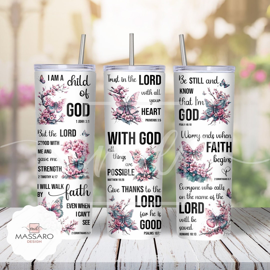 Bible Verse 20oz Skinny Tumbler Sublimation Christian Quotes PNG ...