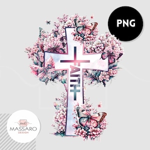 Faith Cross PNG - Faith Cross With Watercolor Flowers and Butterflies ...