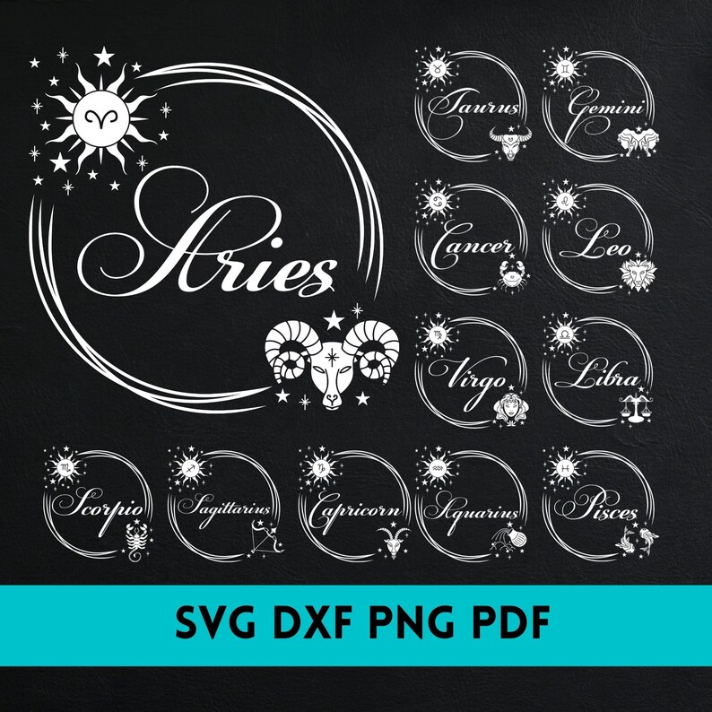 Celestial Wreath Zodiac Signs SVG/ DXF/ PNG Astrological Svg - Etsy