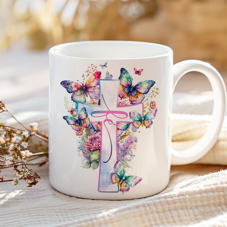 Watercolor Faith Cross PNG: Spanish Floral Butterfly Clipart (digital ...