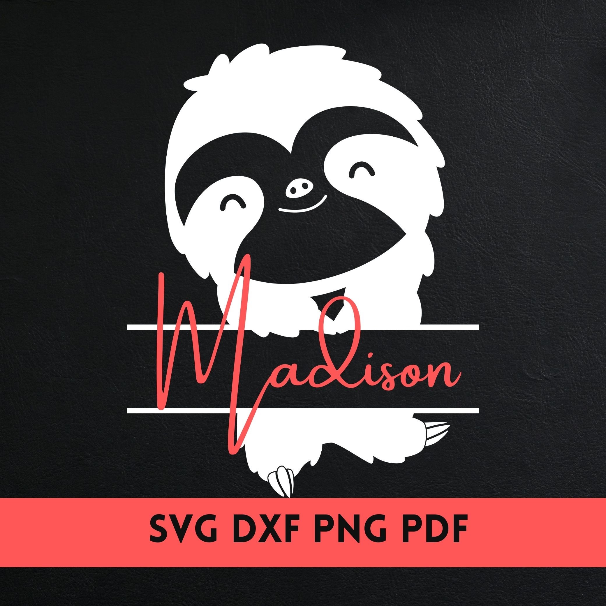 Sloth Split Monogram SVG DXF PNG. Sloth Name Monogram Svg | Etsy