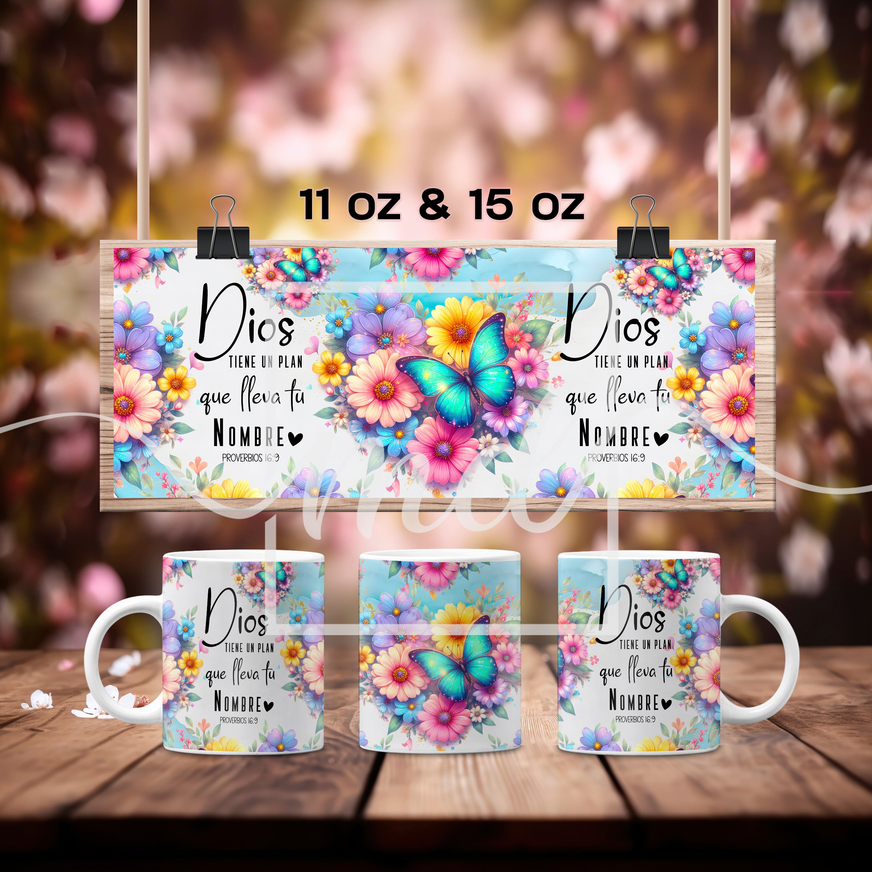 Spanish Bible Verse Mug Wrap: Religious Floral Design (PNG Digital ...