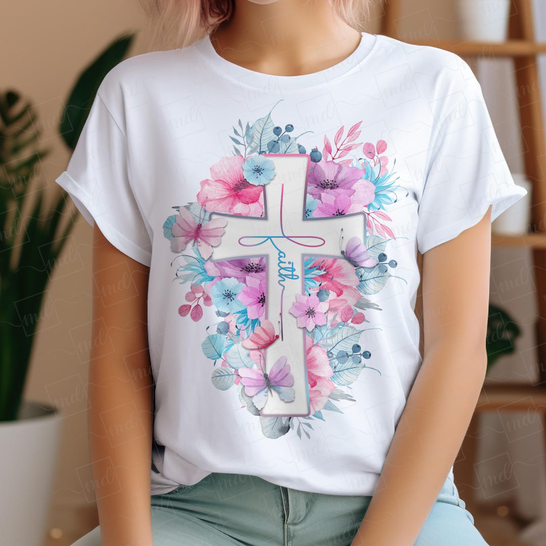 Watercolor Faith Cross PNG: Floral Christian Clipart (instant Download ...