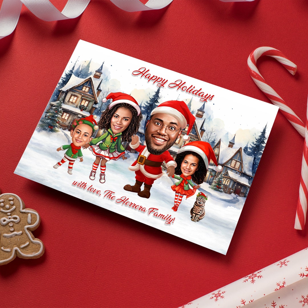 Personalized Family Christmas Card: Funny Illustration With Pets (digital File) - Etsy