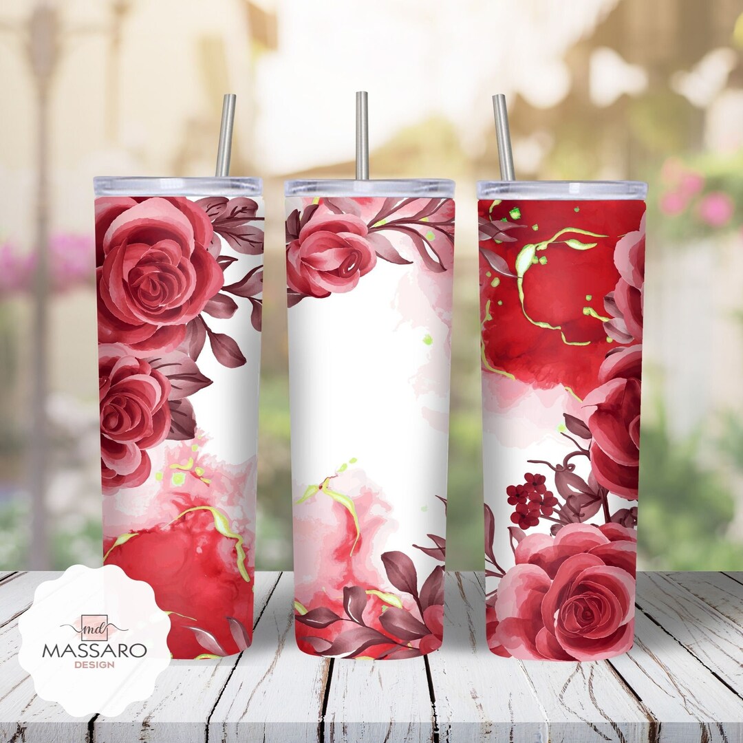 Watercolor Red Roses Tumbler Sublimation Design: 20oz Skinny Tumbler ...