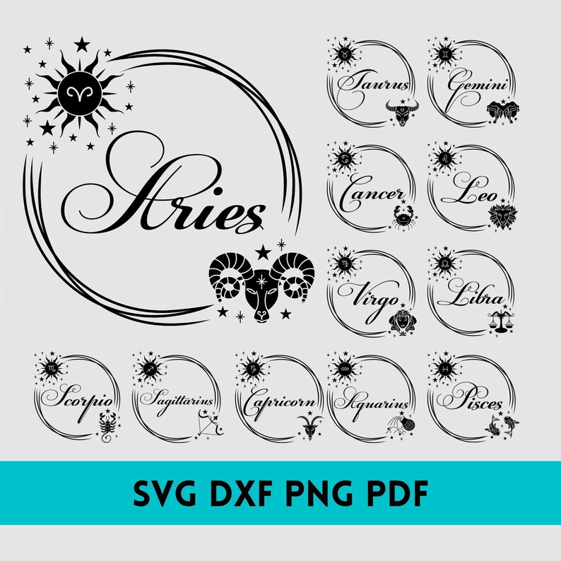 Celestial Wreath Zodiac Signs SVG/ DXF/ PNG Astrological Svg - Etsy
