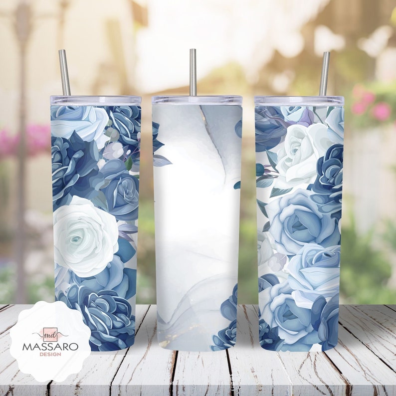 Blue Roses 20oz Skinny Tumbler Sublimation Watercolor Roses - Etsy