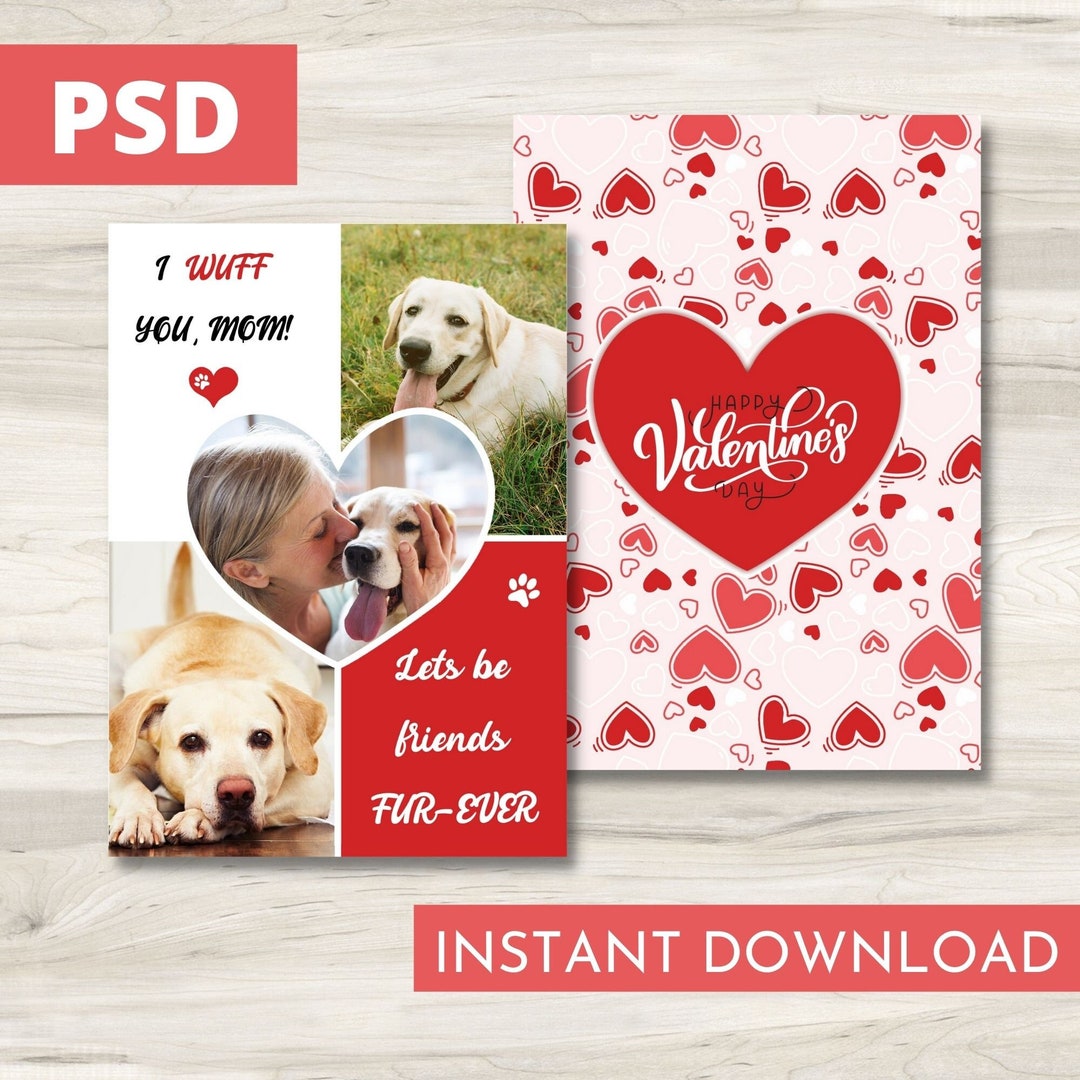 DOG Valentine Card PSD Template. Puppy Valentine Card. Dog - Etsy