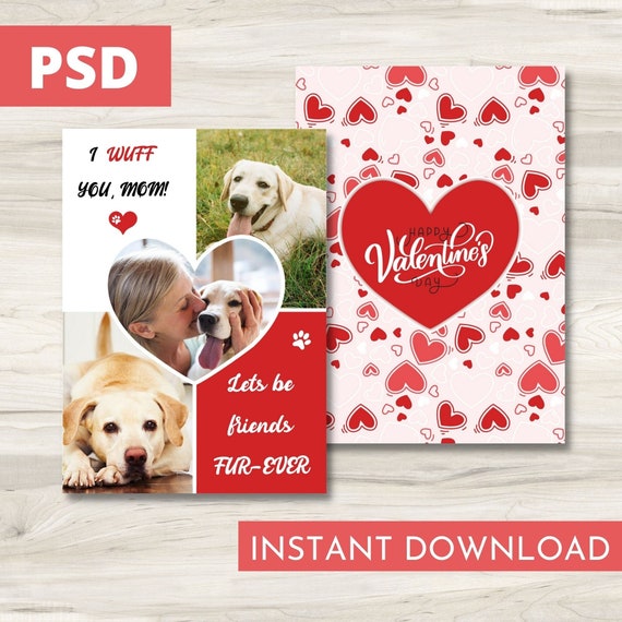 DOG Valentine Card PSD Template. Puppy Valentine Card. Dog | Etsy