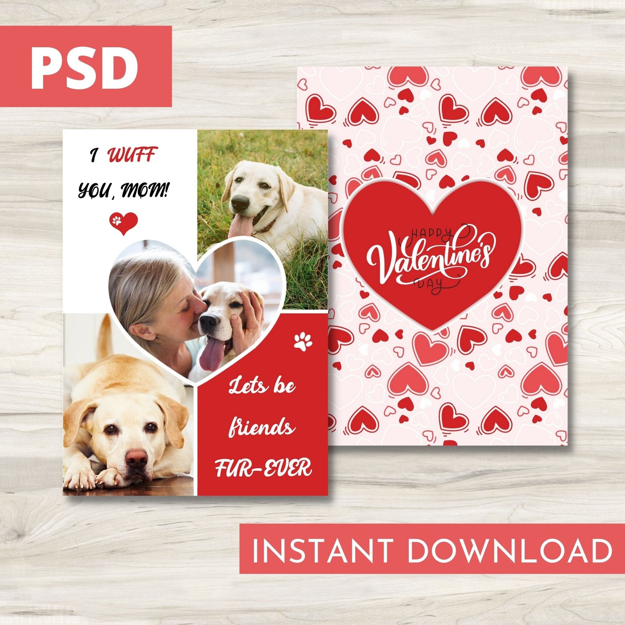 DOG Valentine Card PSD Template. Puppy Valentine Card. Dog - Etsy