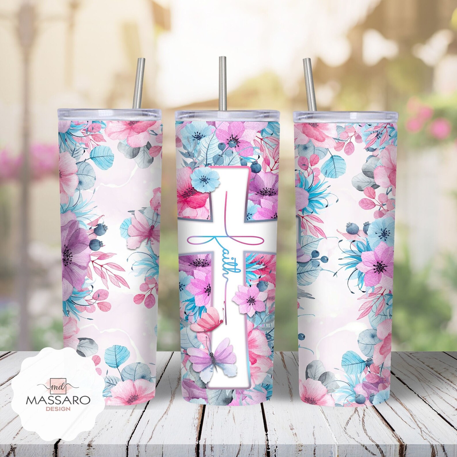 Floral Faith Cross 20oz Tumbler Design: Straight/tapered PNG (digital ...
