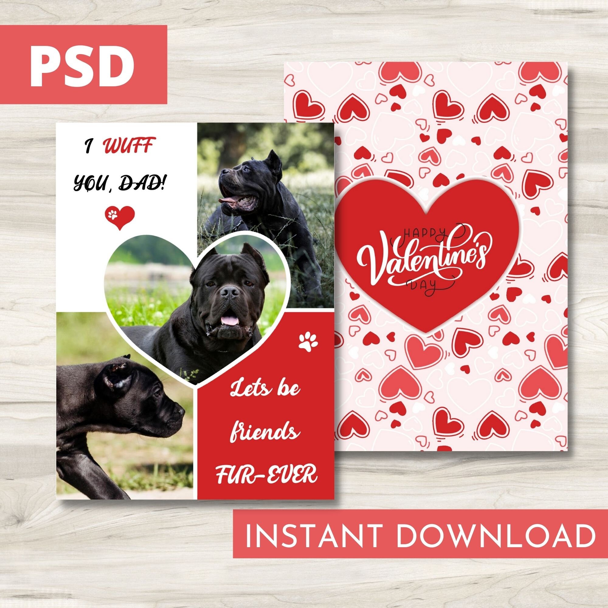 DOG Valentine Card PSD Template. Puppy Valentine Card. Dog - Etsy