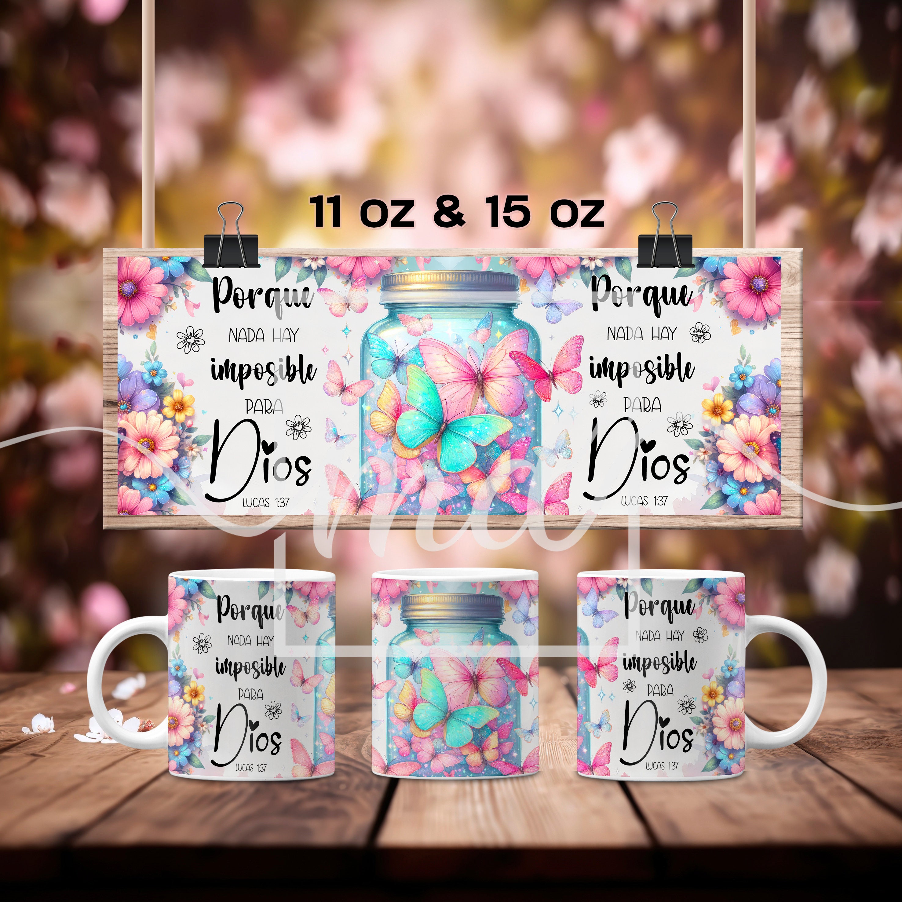 Spanish Bible Verse Mug Wrap: Religious Floral Design (PNG Digital ...