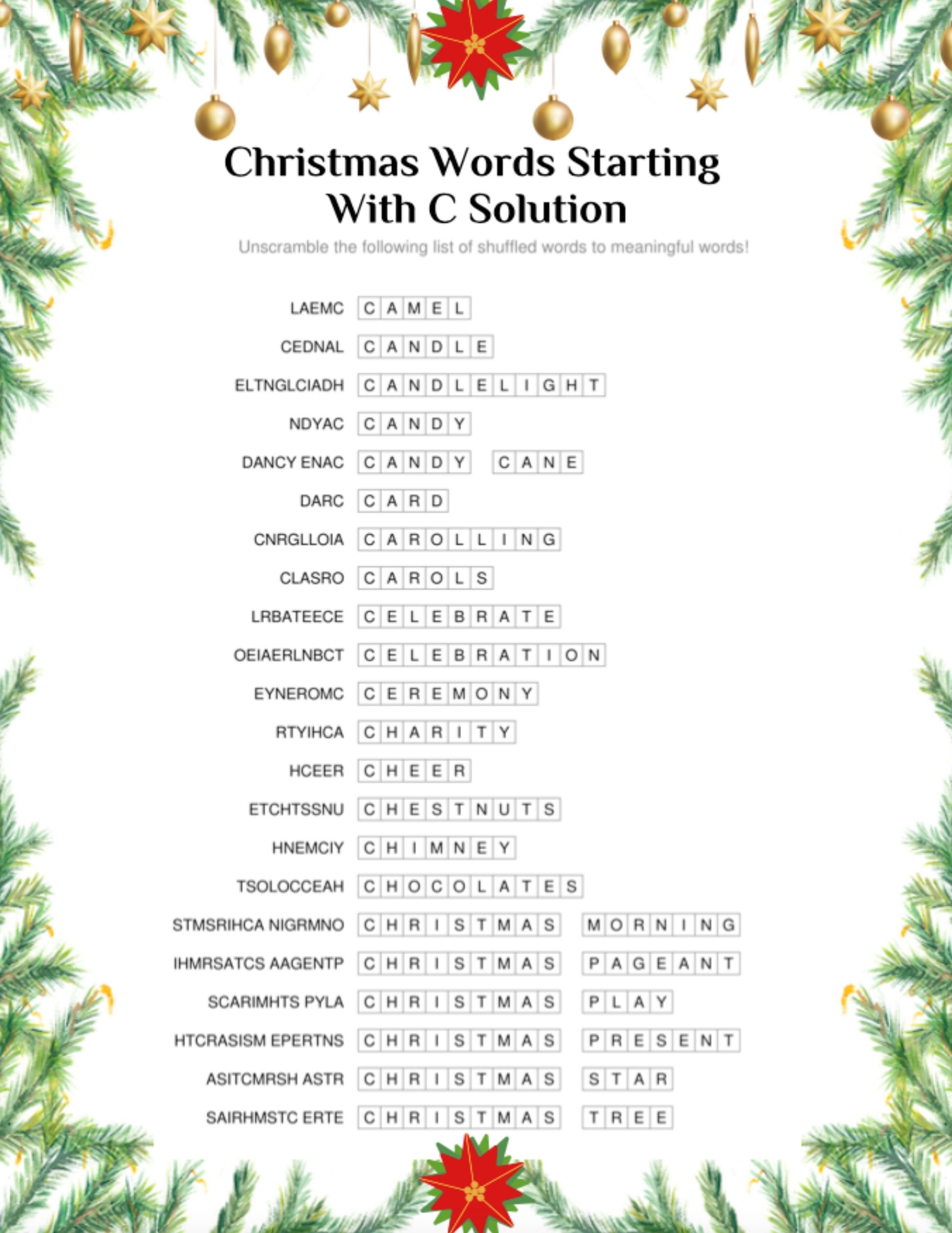 Christmas Word Scramble Christmas Word Game Printable - Etsy