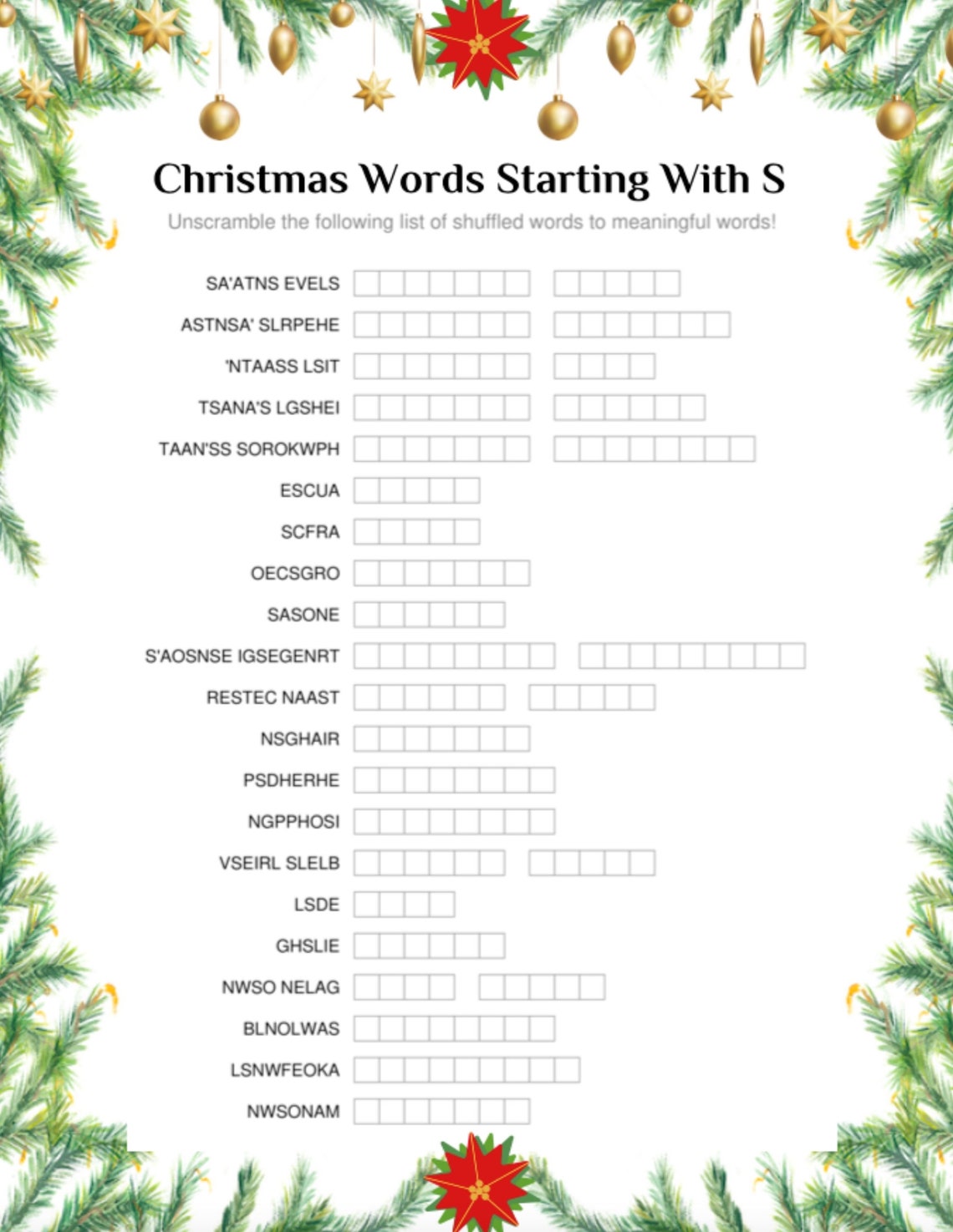 Christmas Word Scramble Christmas Word Game Printable - Etsy