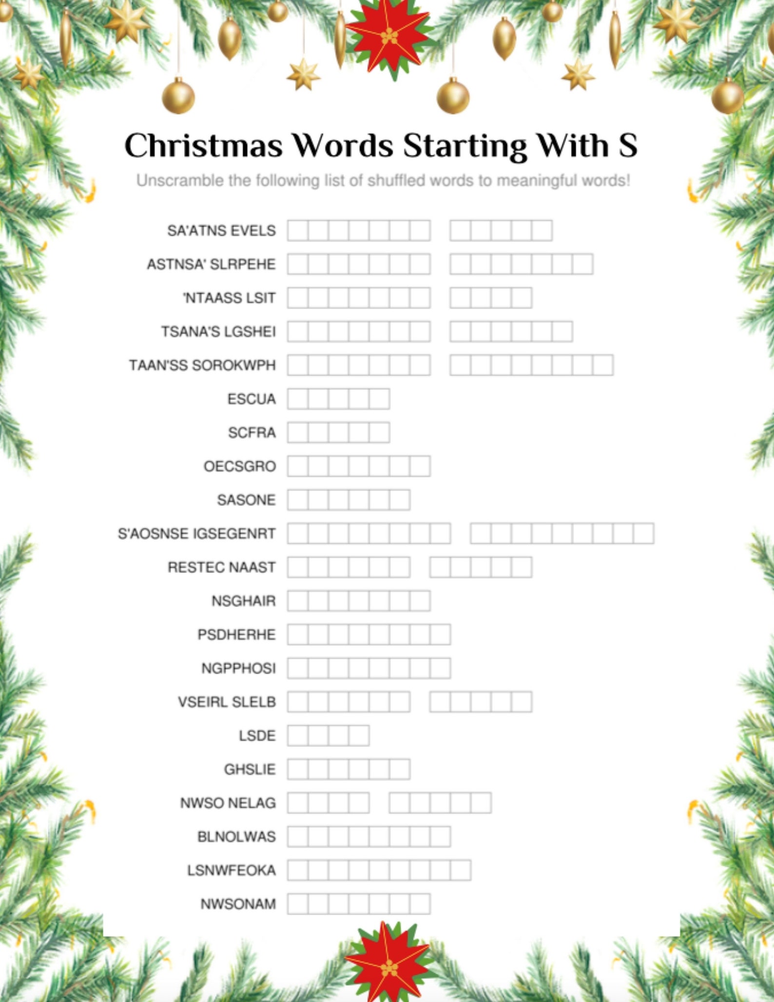 Christmas Word Scramble Christmas Word Game Printable - Etsy