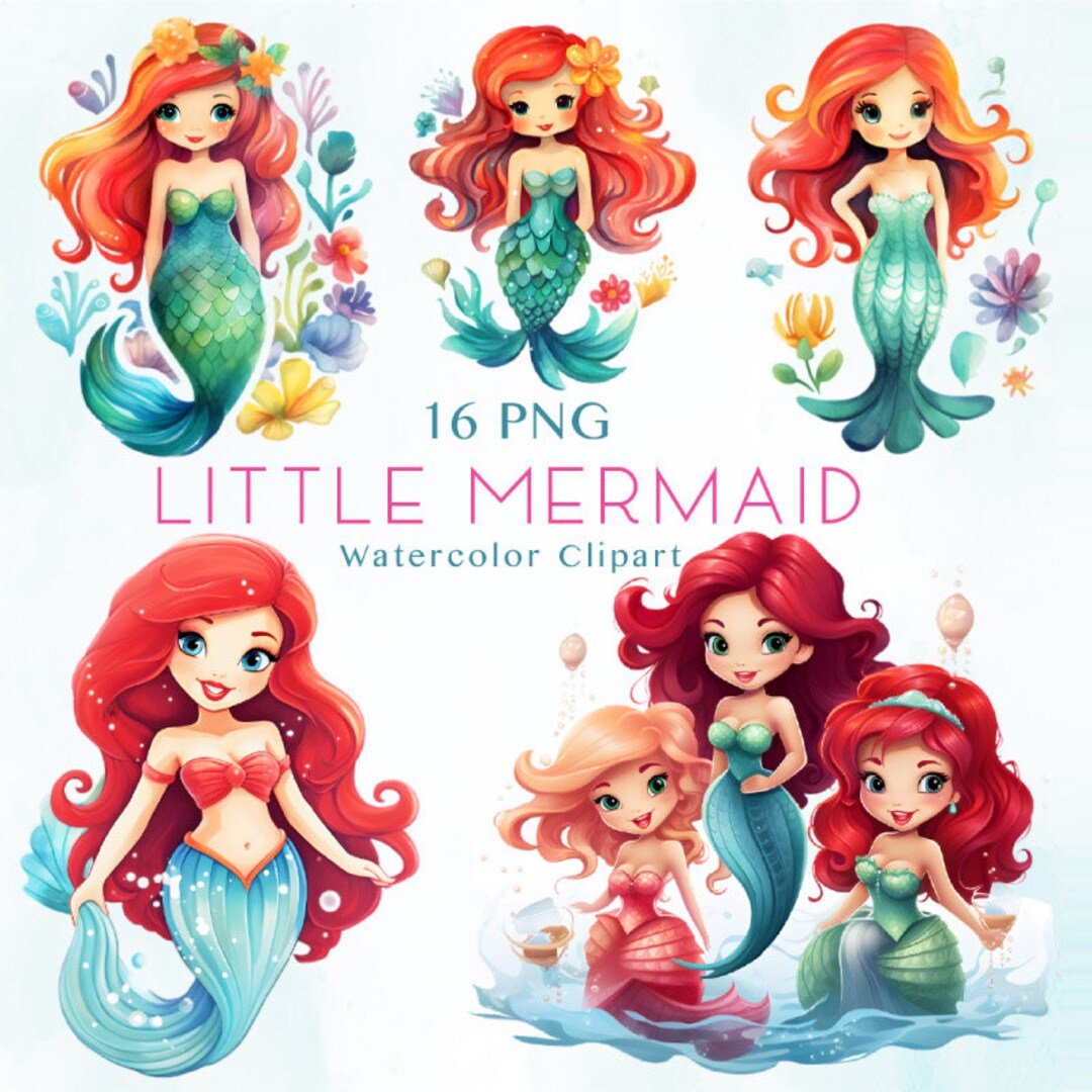 Watercolor Little Mermaid Clipart, Watercolor Clipart, Sea, Girls ...
