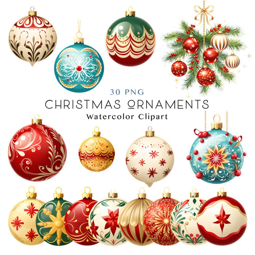 30 Christmas Ornament Clipart SVG Bundle, Ornaments Clipart Png ...