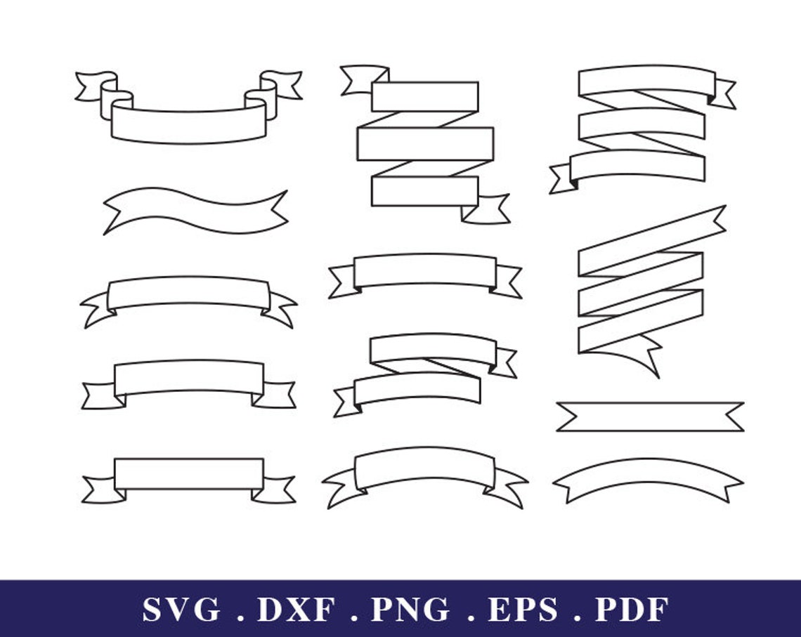 Ribbons Banners SVG, Ribbons Banners Clipart, Outline Banners Svg, for ...