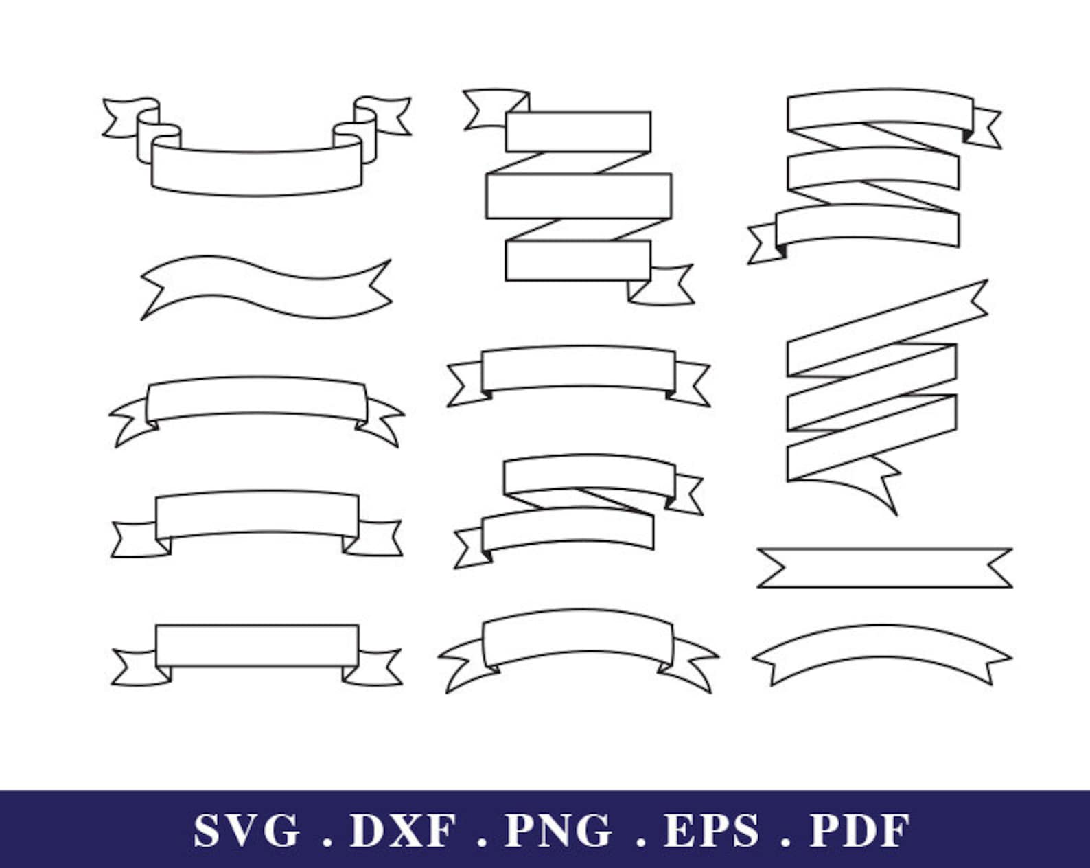 Ribbons Banners SVG, Ribbons Banners Clipart, Outline Banners Svg, for ...