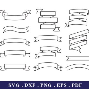 Ribbons Banners SVG, Ribbons Banners Clipart, Outline Banners Svg, for ...