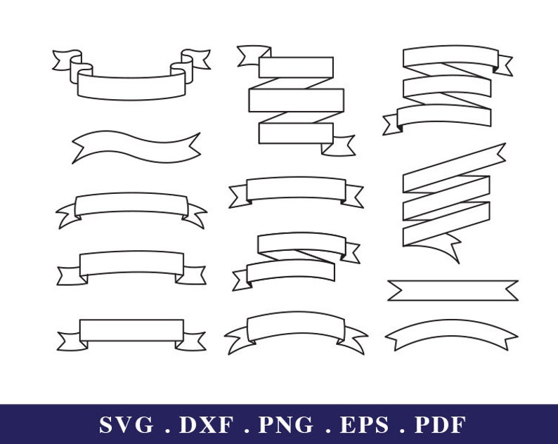 Ribbons Banners SVG, Ribbons Banners Clipart, Outline Banners Svg, for ...