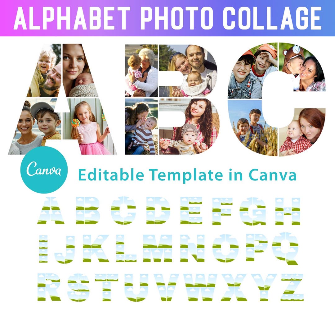 Alphabet Photo Collage, Editable Letters Template, Canva Frames ...