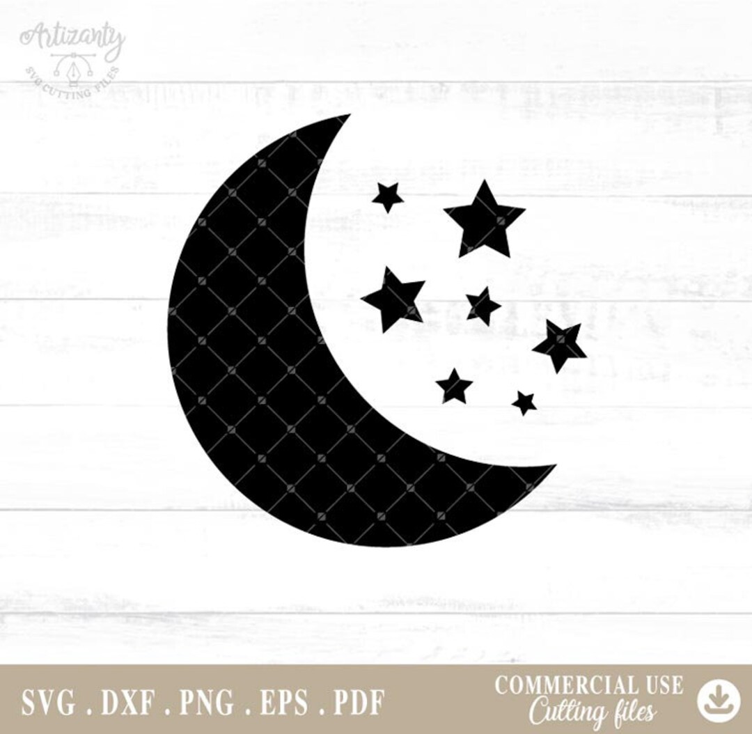 Moon and Stars Svg, Stars Clipart, Moon Stars Svg, Night Moon and Stars ...