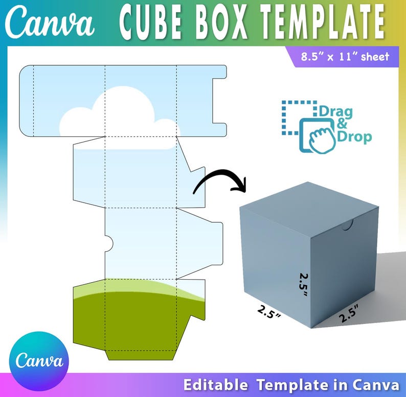 Cube Box Template, Canva Editable Box SVG, Printable Photo Box Template ...