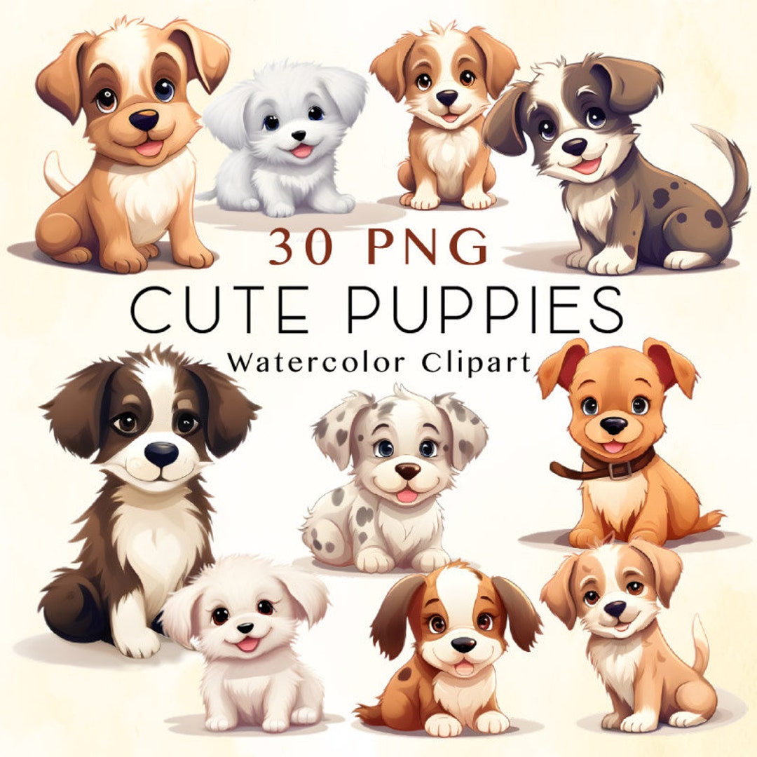 Watercolor Cute Puppy Clipart Bundle, Cute Puppies Clipart Dog, Clipart ...
