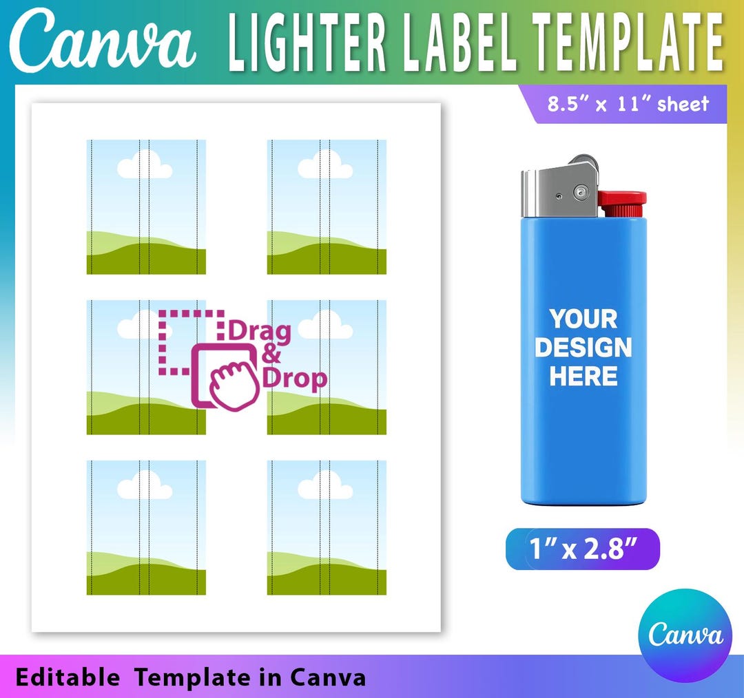 Editable Lighter Label Template for Canva, Customizable Lighter Sticker ...