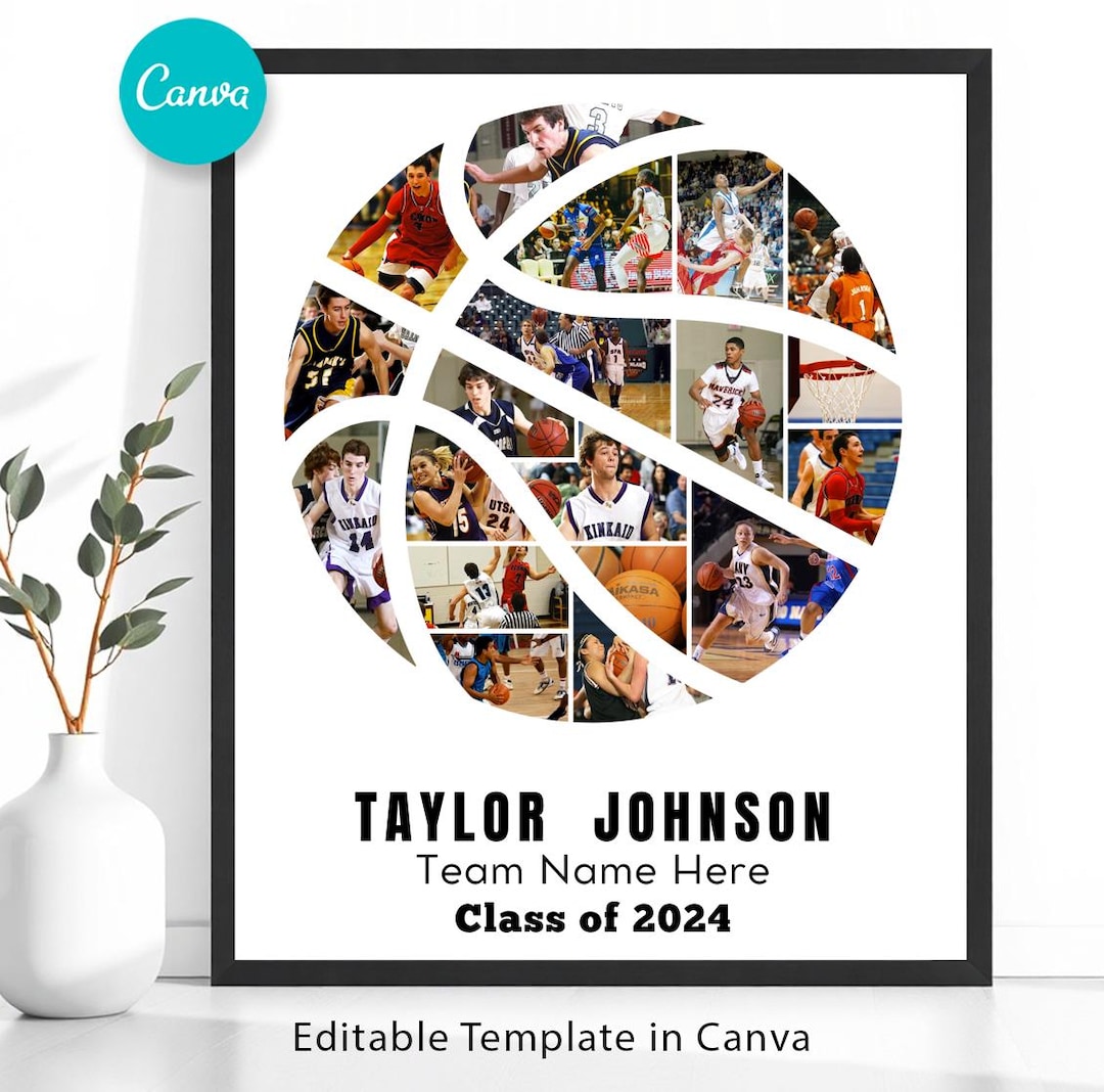 Basketball Photo Collage, Canva Template, Coach Gift Basketball, Sport ...