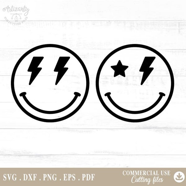 Smiley Face With Lightning Bolt Eyes Svg - Etsy