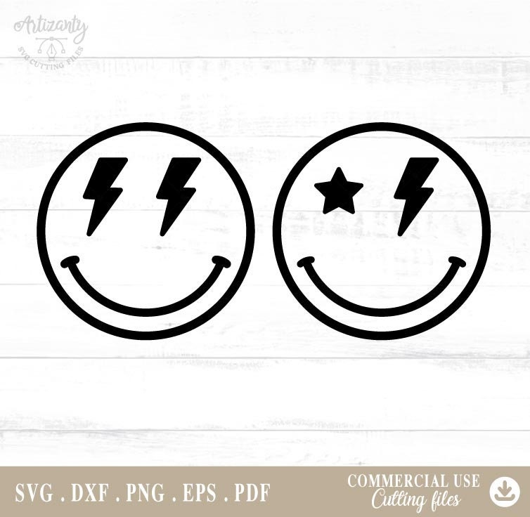 Happy Face Svg, Lightning Bolt Eyes Svg, Star Eyes, Happy Face PNG ...