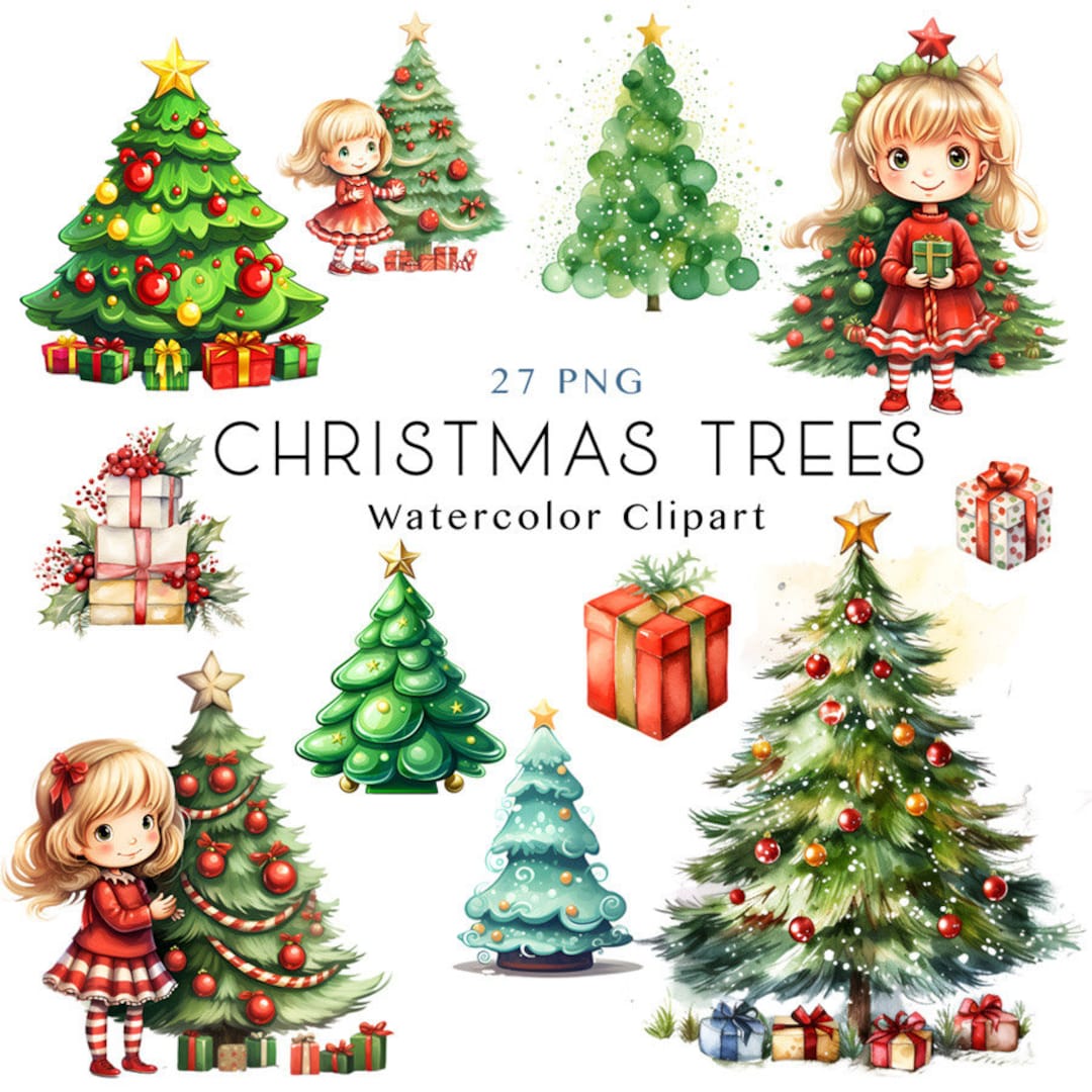 Watercolor Christmas Tree Clipart Bundle, Painted Tree Clipart, Clipart ...