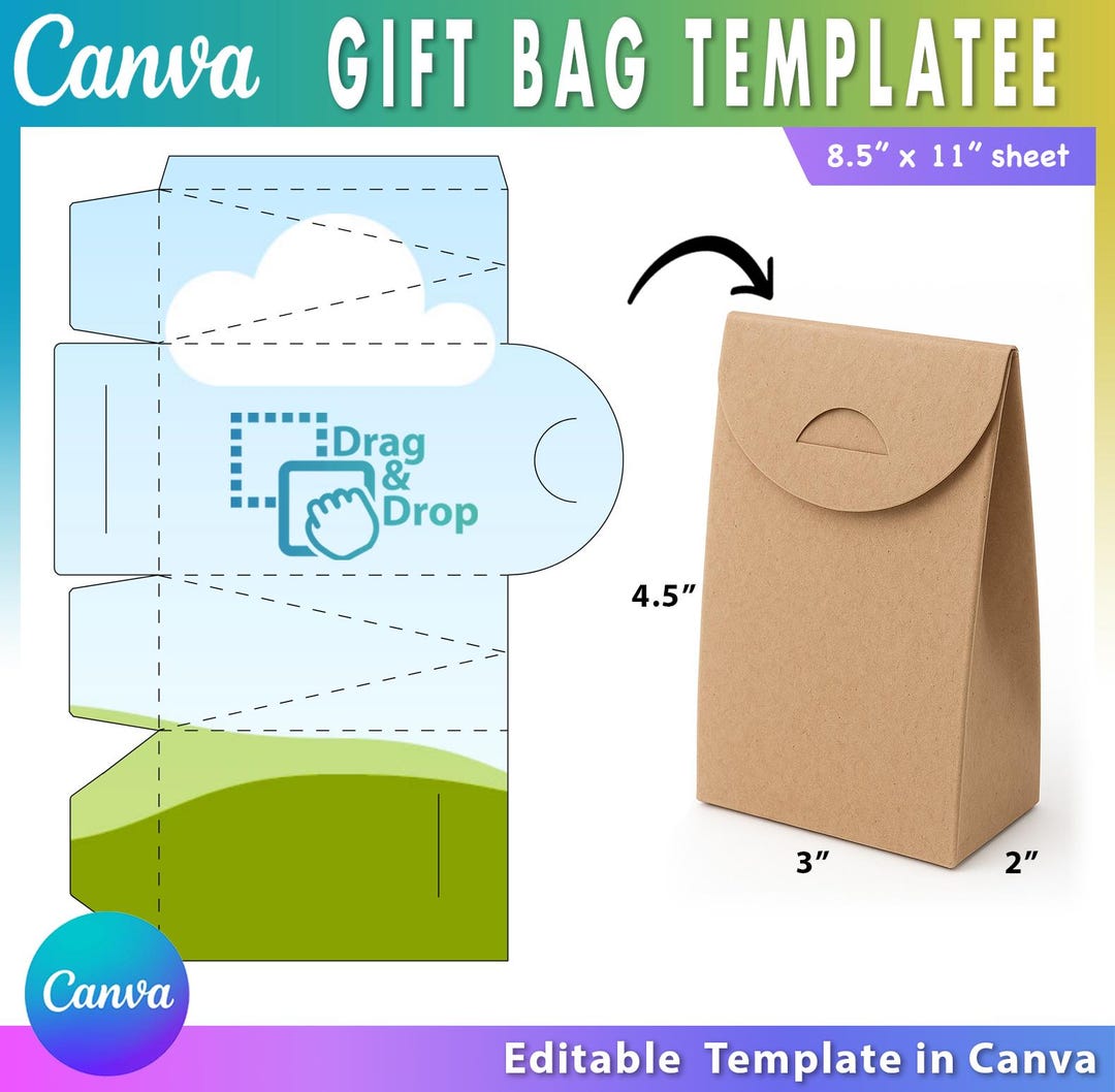 Gift Bag Template, Canva Gift Bag Template, Gift Bag SVG, Gift Box SVG ...