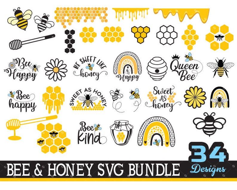 Bee SVG Bundle Bee Kind Bee Happy Svgsweet as Honey Svg - Etsy