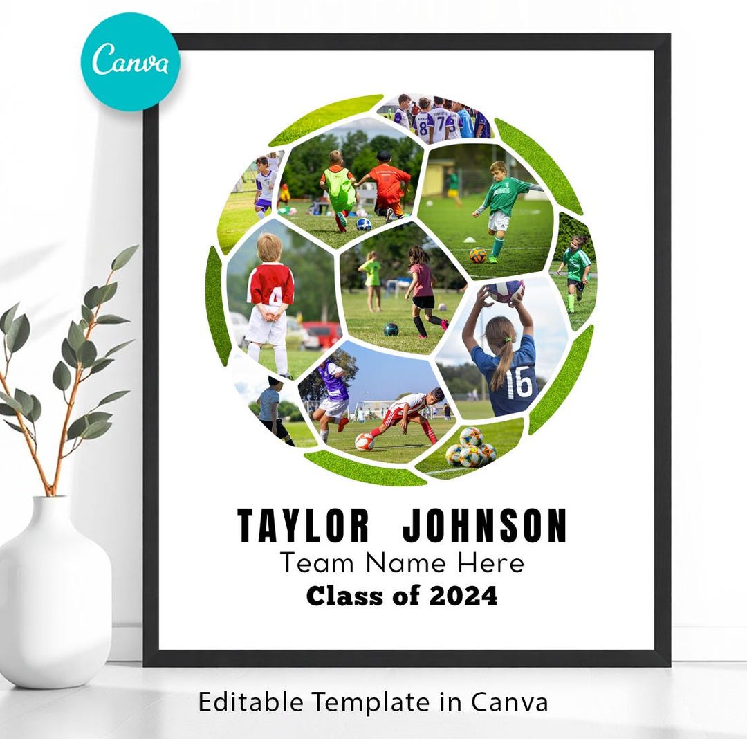 Soccer Photo Collage, Canva Template, Coach Gift Football, Soccer Ball ...