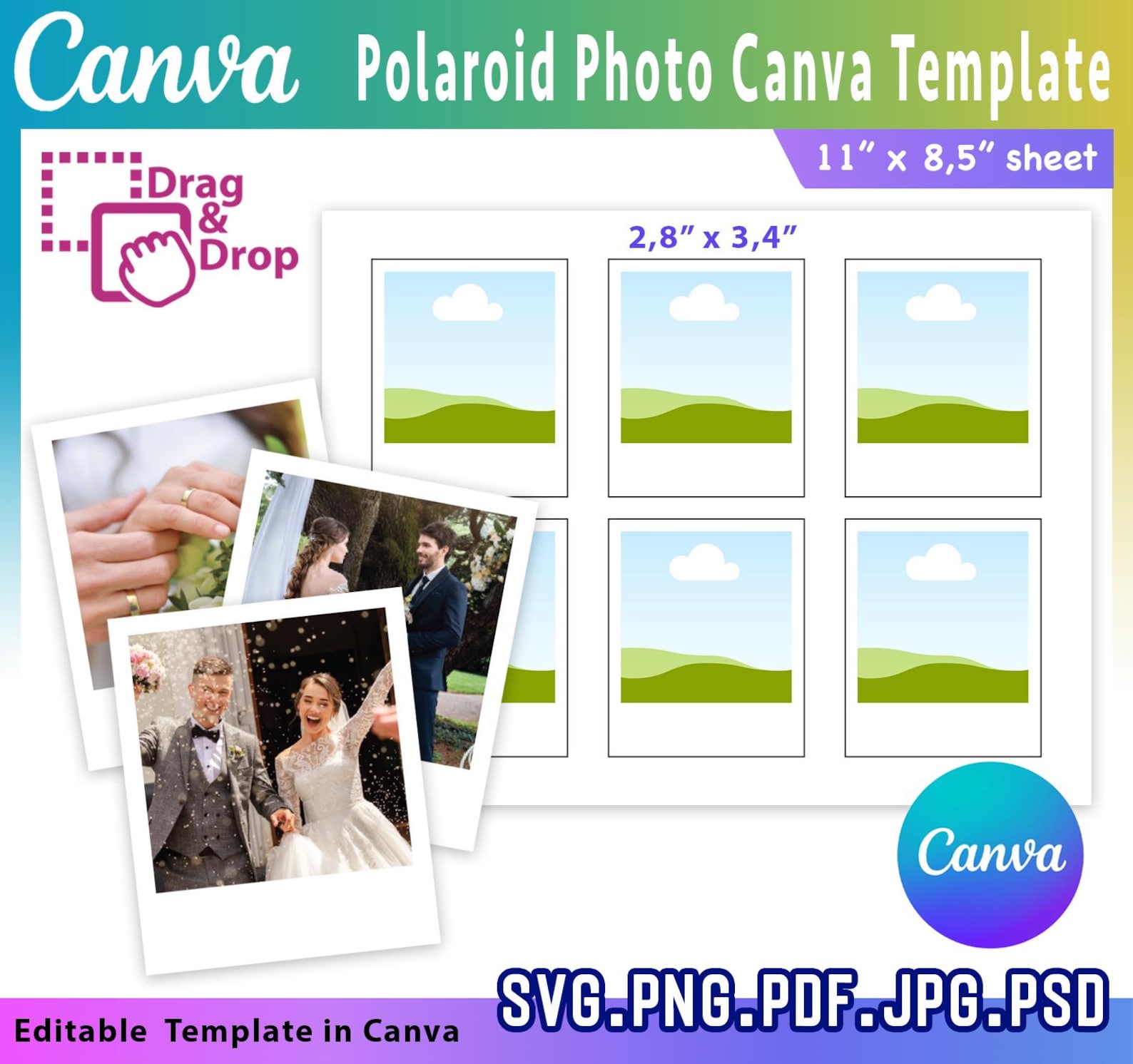 Polaroid Photo Canva Editable Template, Custom Polaroid Frame, Polaroid ...