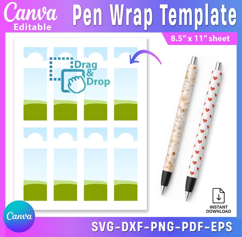 Pen Wrap Sublimation Template, Pen Wrapper Template, Pen Svg, Canva ...