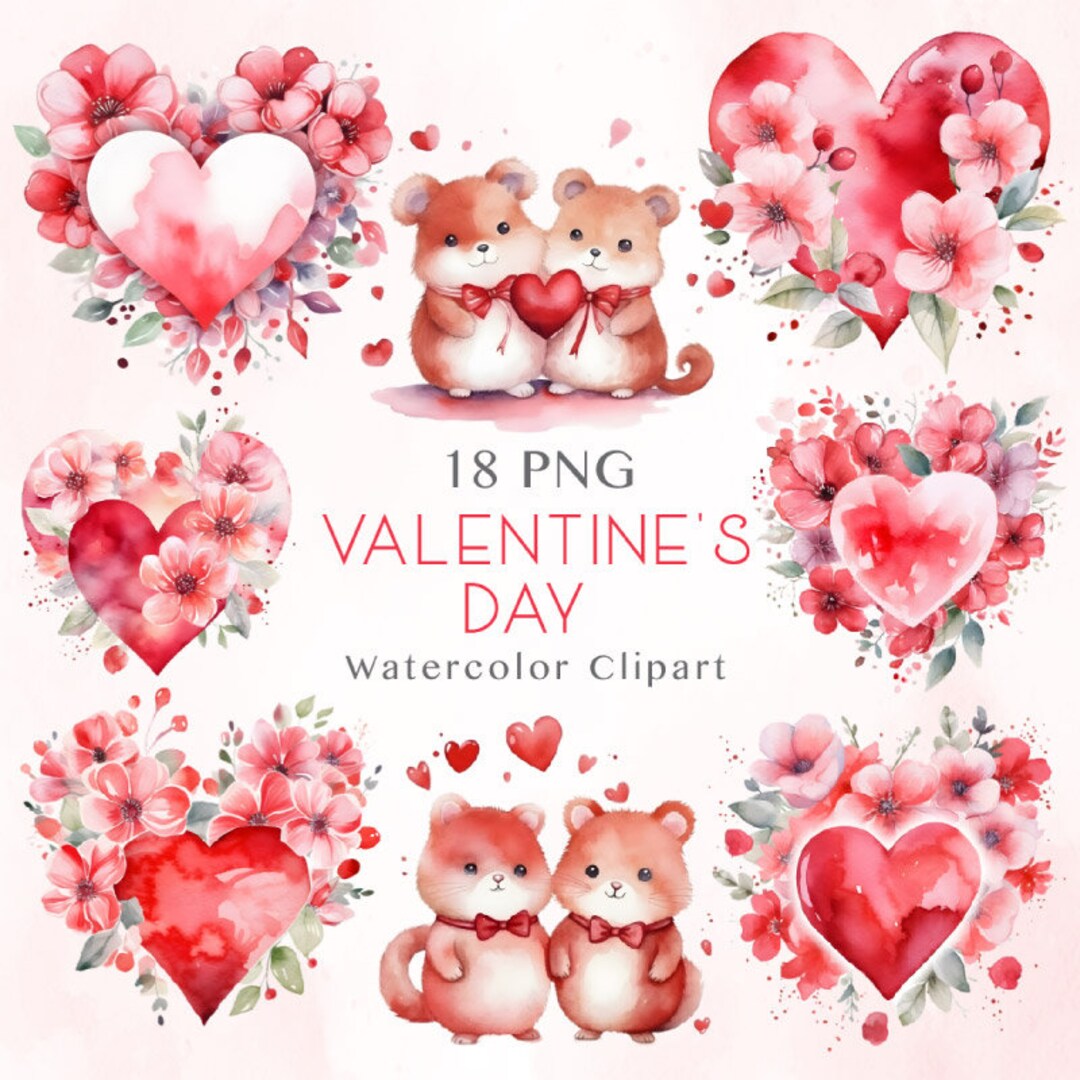 Watercolor Valentines Day Clipart, PNG Valentine Clipart, Valentine ...