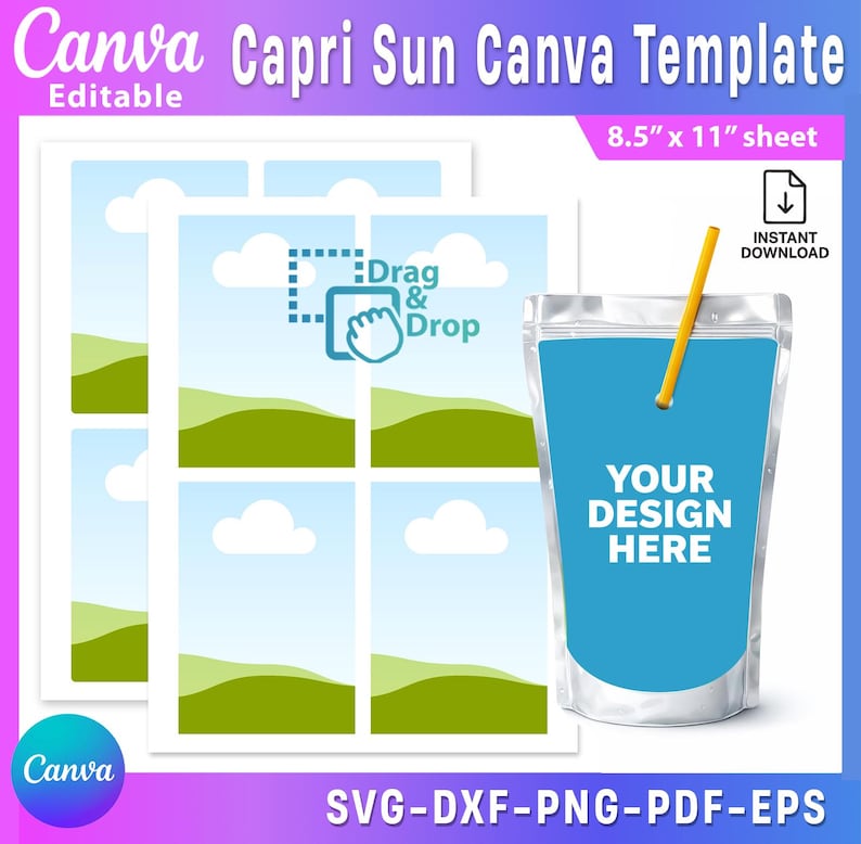 Capri Sun Canva Template, Capri Template Svg, Editable Juice Pouch ...