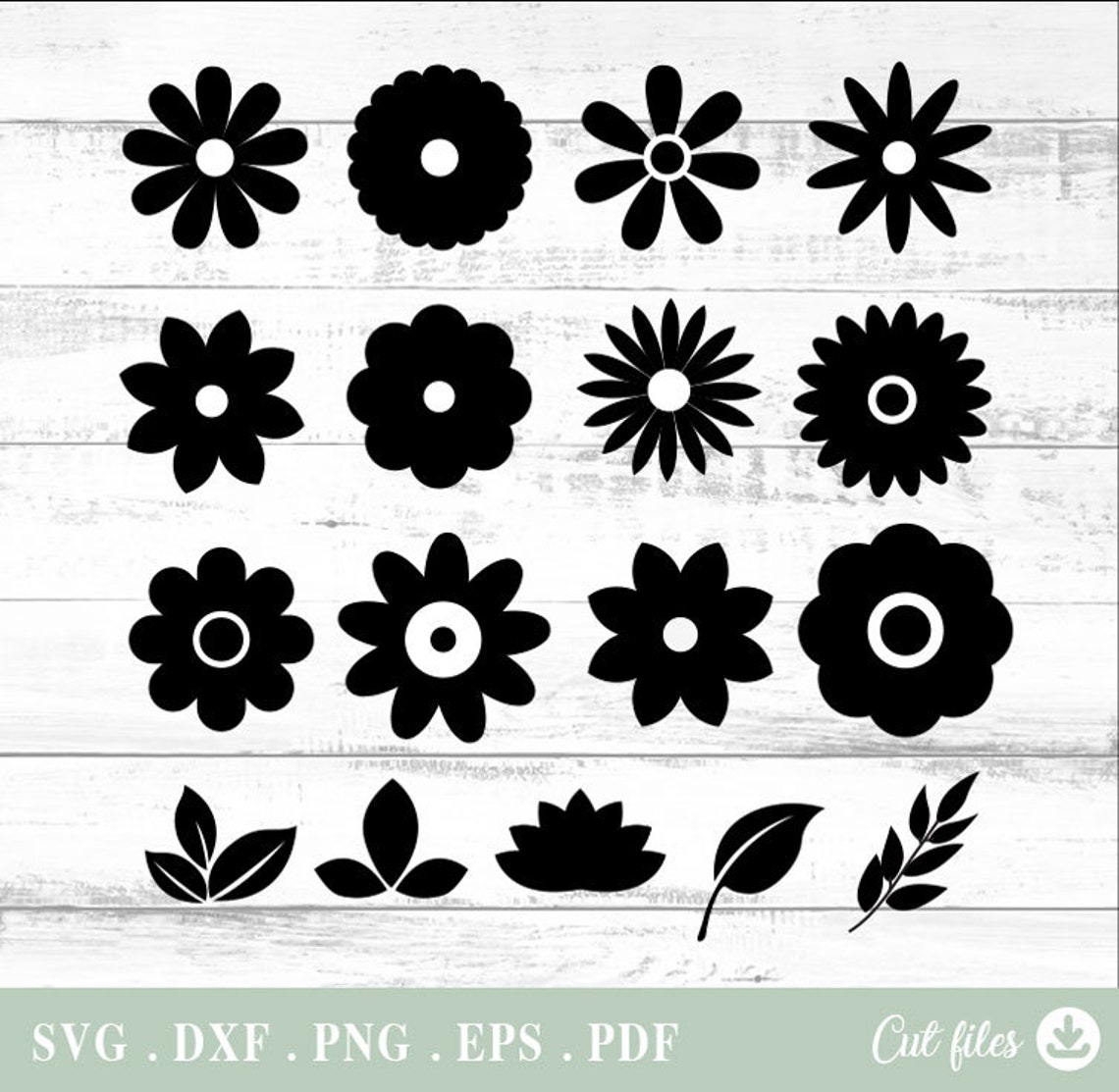 Black and White Flower Shape Svg Flower Elements Png Bundle | Etsy