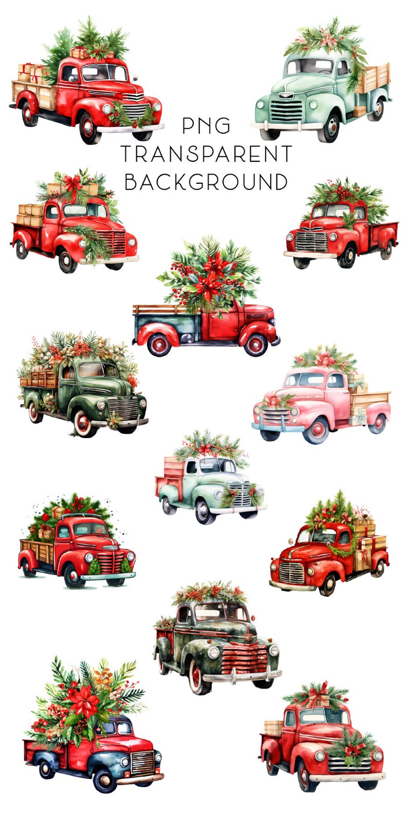 Watercolor Christmas Clipart Bundle, Sublimation PNG, Watercolor Red ...