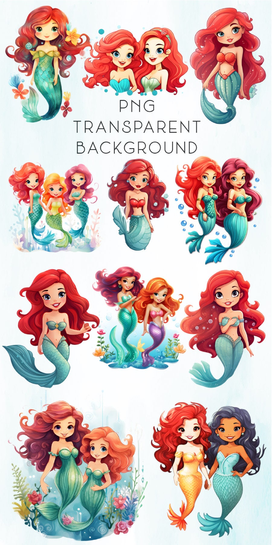 Watercolor Little Mermaid Clipart, Watercolor Clipart, Sea, Girls ...
