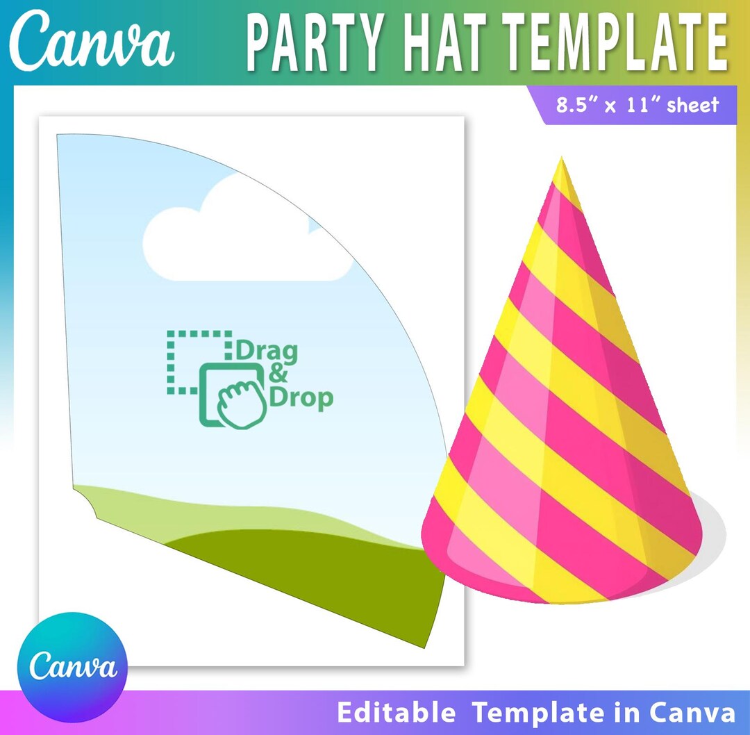 Editable Canva Party Hat Template, Birthday Party Hat Template, Party ...